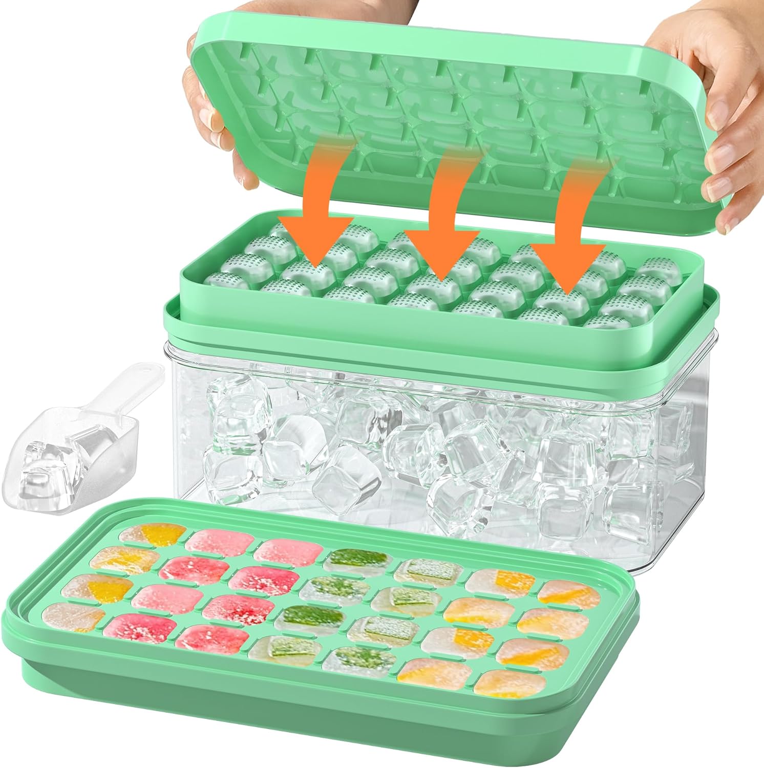 Amazon.com: Ice Cube Trays,Ice Tray with Lid and Bin and Ice Scoop,Ice ...