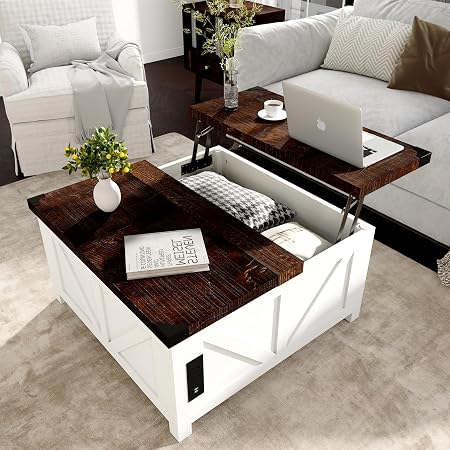 Amazon.com: jimeimen Farmhouse Lift Top Coffee Table with Storage, Wood ...