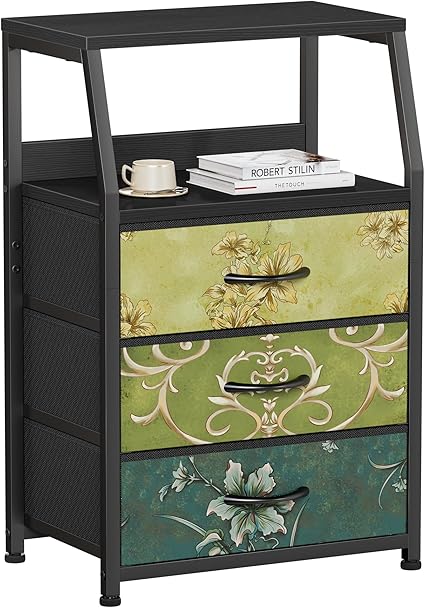 Amazon.com: Furnulem Retro Night Stand with 3 Drawers and 2-Tier Shelf ...