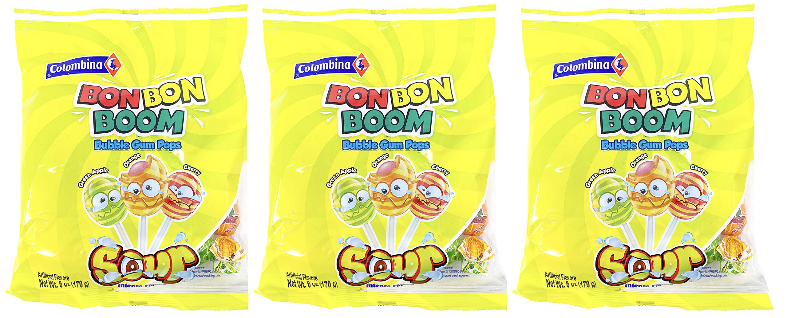 Buy Colombina Bon Bon Bum Lollipops w/Bubble Gum Center - 3 Assorted ...