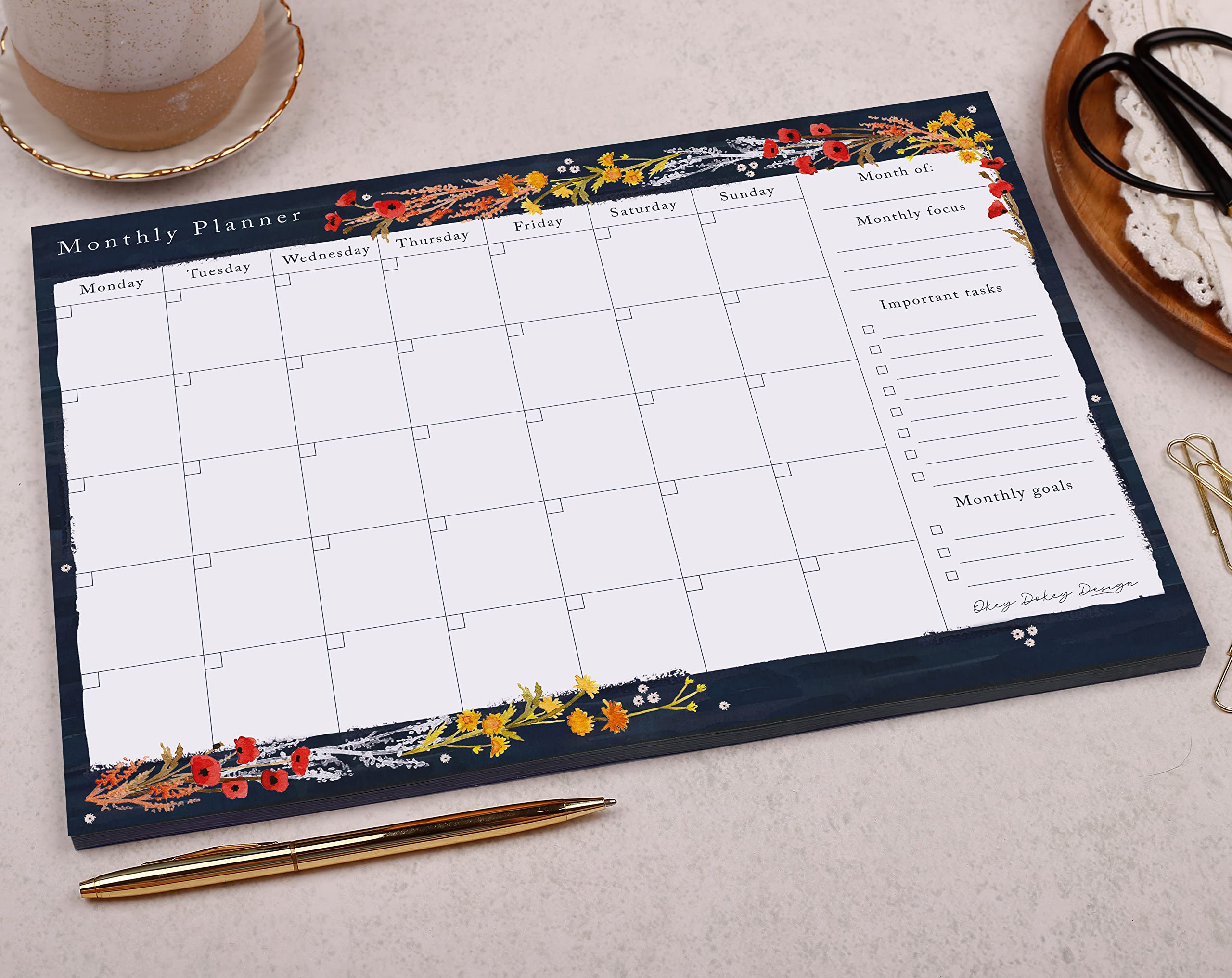 Making Meadows | Navy Blue Bird Monthly Planner Pad | A4 Tear Off Month ...