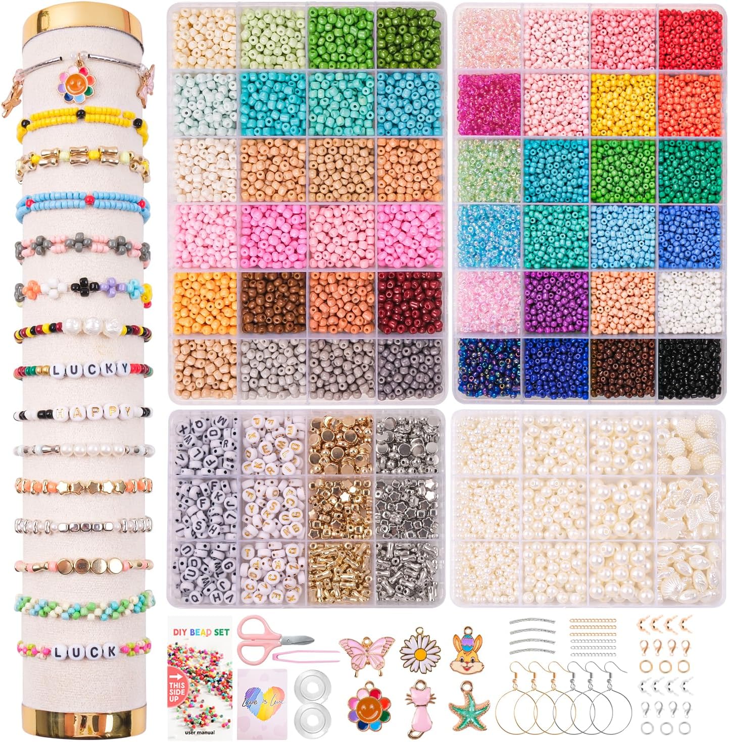 OIOYCLG Make Yourself 3 mm + 4 mm Beads for Bracelets Jewellery Set ...
