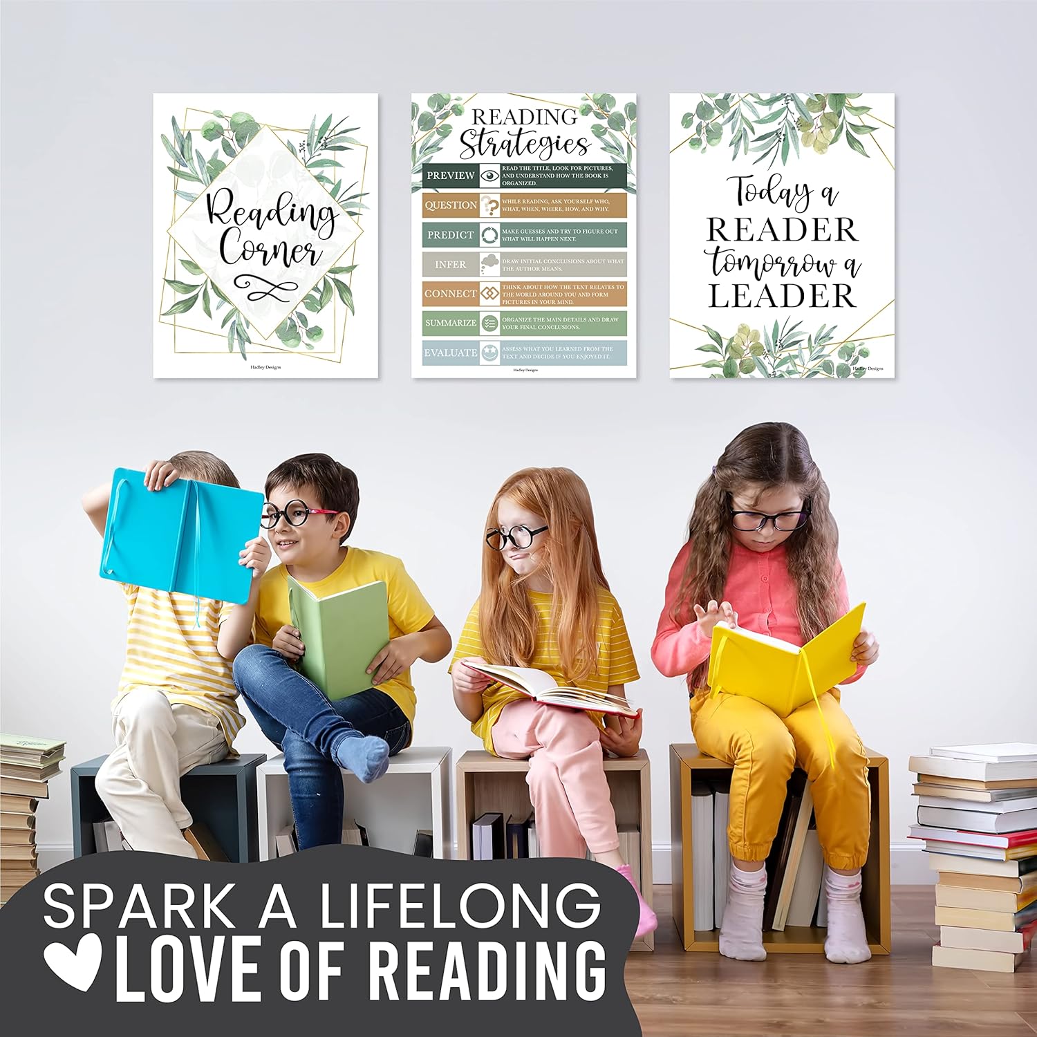 Buy 6 Greenery Reading Posters For Classroom Library Decorations For ...