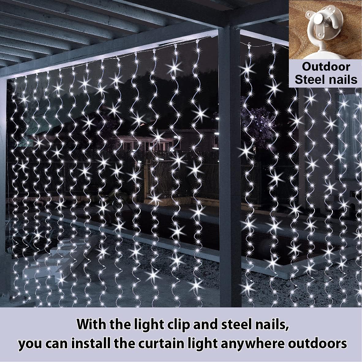 300LED White Fairy Curtain Lights, HXWEIYE 3mx3m USB Powered 8 Modes ...