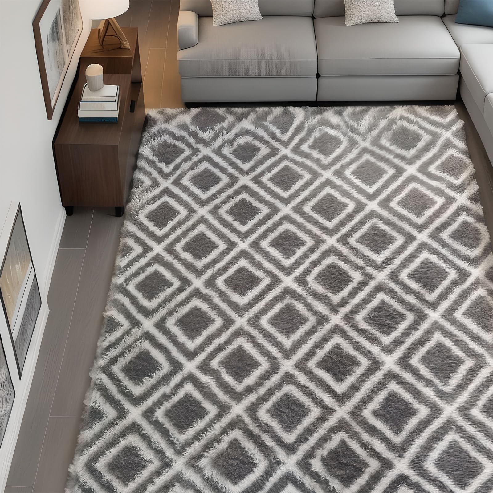 5X8 Feet Grey Carpet for Living Room Soft Luxury Bedroom Large Fluffy ...
