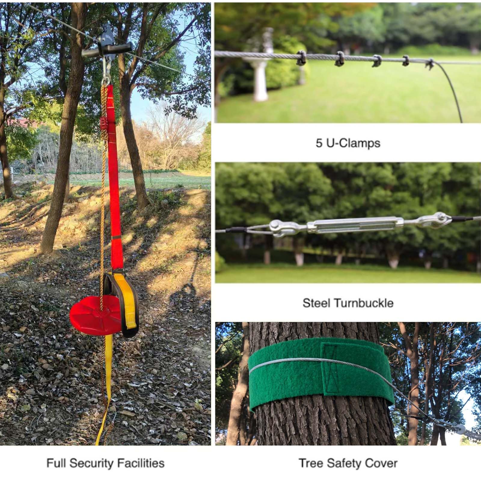 70 Foot Zip Line For Kids 70FT Backyard For Kids & Adults - Up To 350 ...