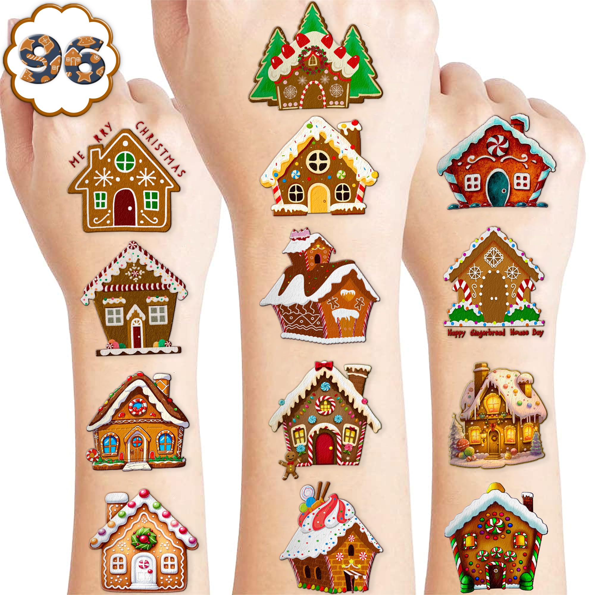 Amazon.com : 100 PCS Gingerbread House Temporary Tattoos Themed ...