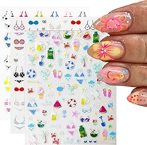 Amazon.com: 3 Sheets Swimsuit Series Nail Stickers Embossed Nail Art ...
