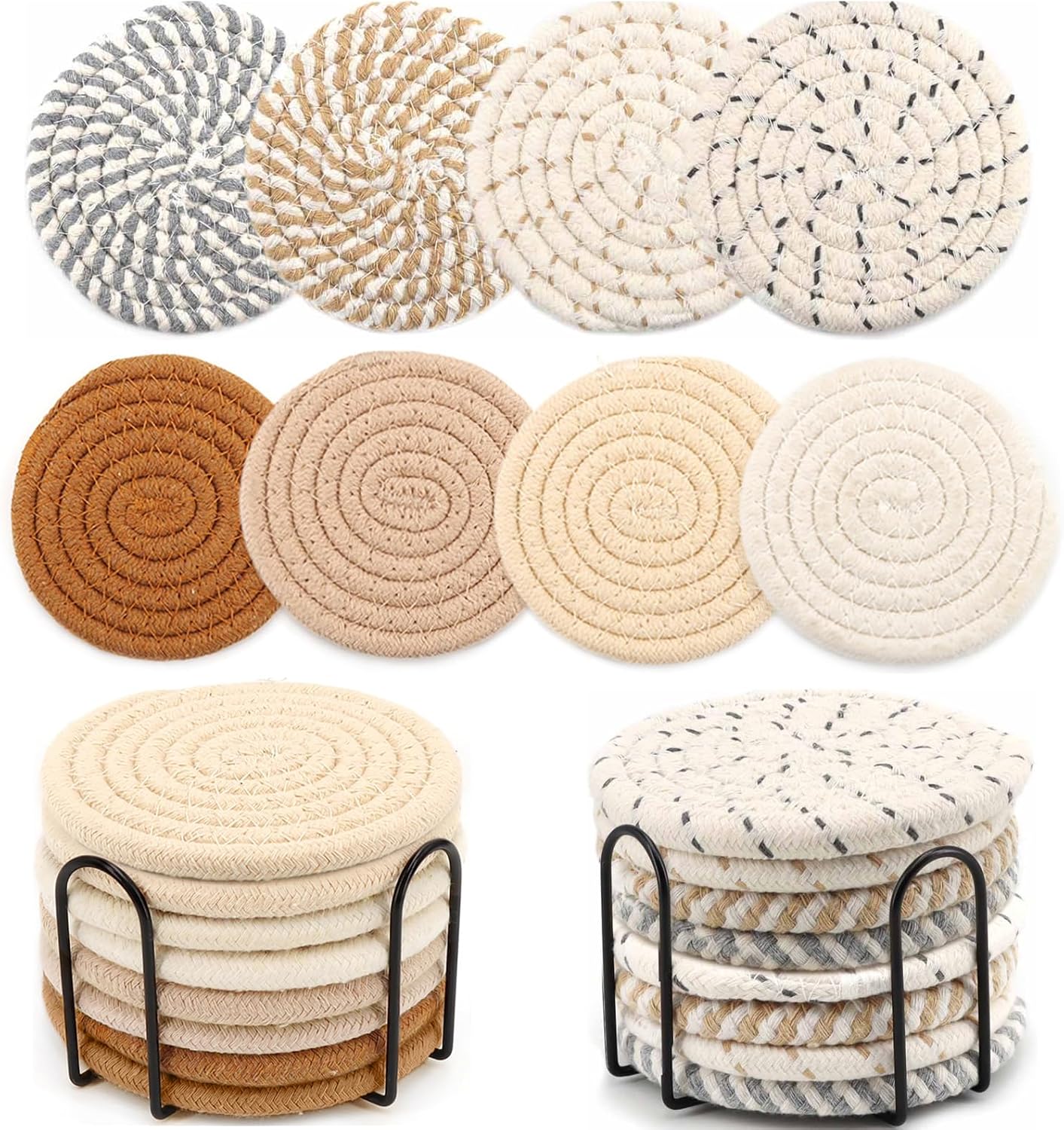 Amazon.com: 8 Pack Boho Coaster with Holder + 8 Pack Netural Coaster ...