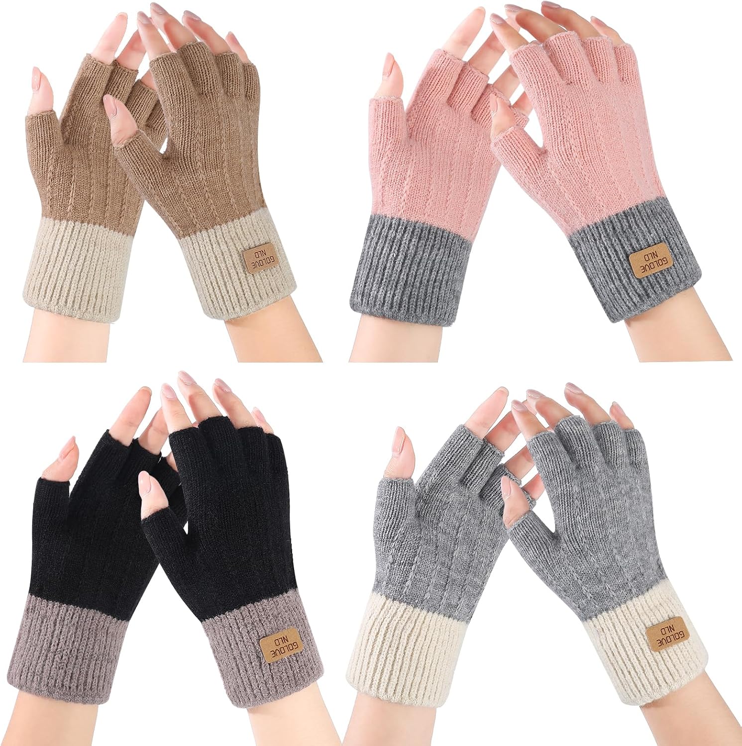 Meng Jiaran 4 Pairs Fingerless Gloves For Women,Ladies Thermal Gloves ...