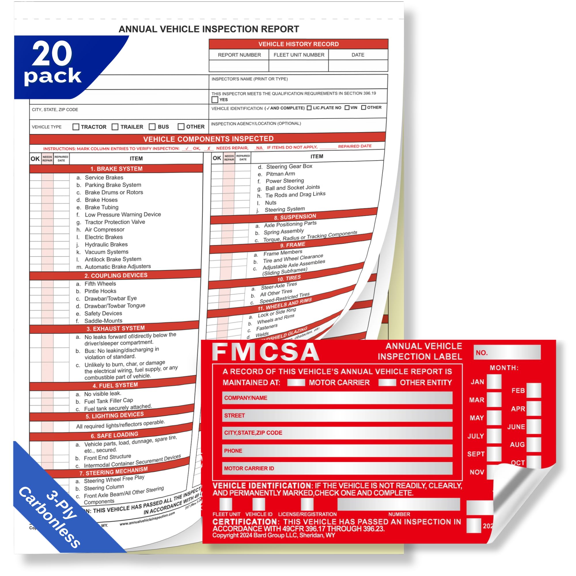 Amazon.com : Authorized Inspector 20-Pack DOT Annual Inspection Forms ...