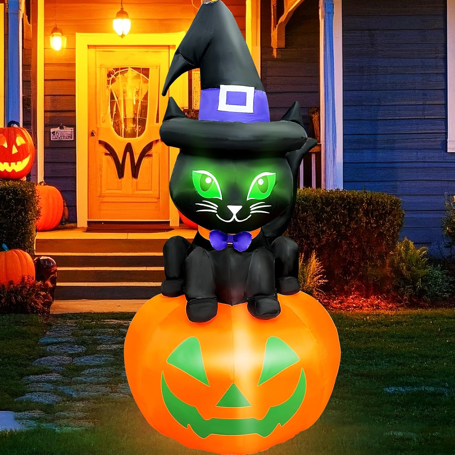 Amazon.com: ELGLIM 5FT Halloween Cat Inflatable with Witch Hat, Cute ...