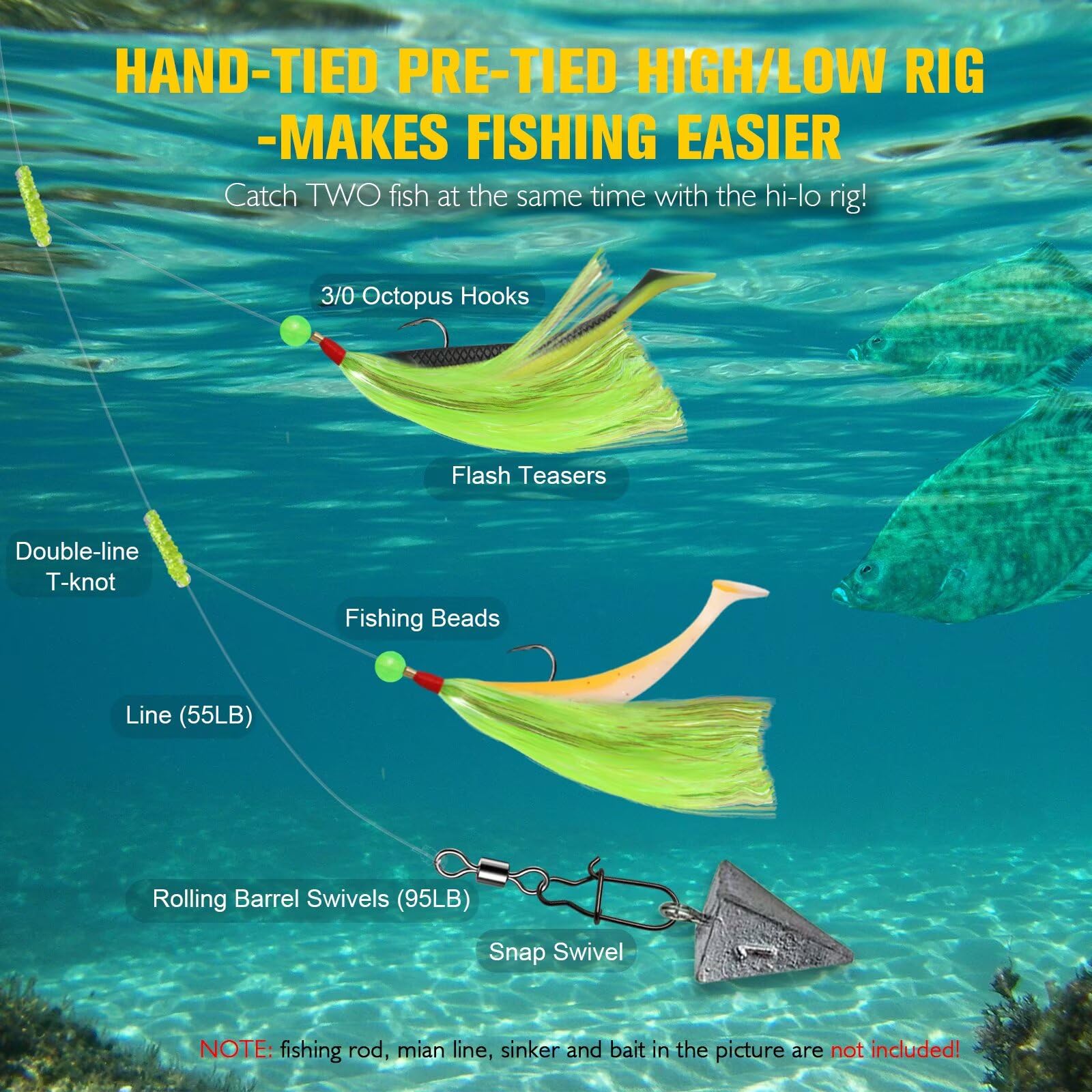 Snapklik.com : Dovesun High Low Rigs Fishing Saltwater 55lb Flounder ...