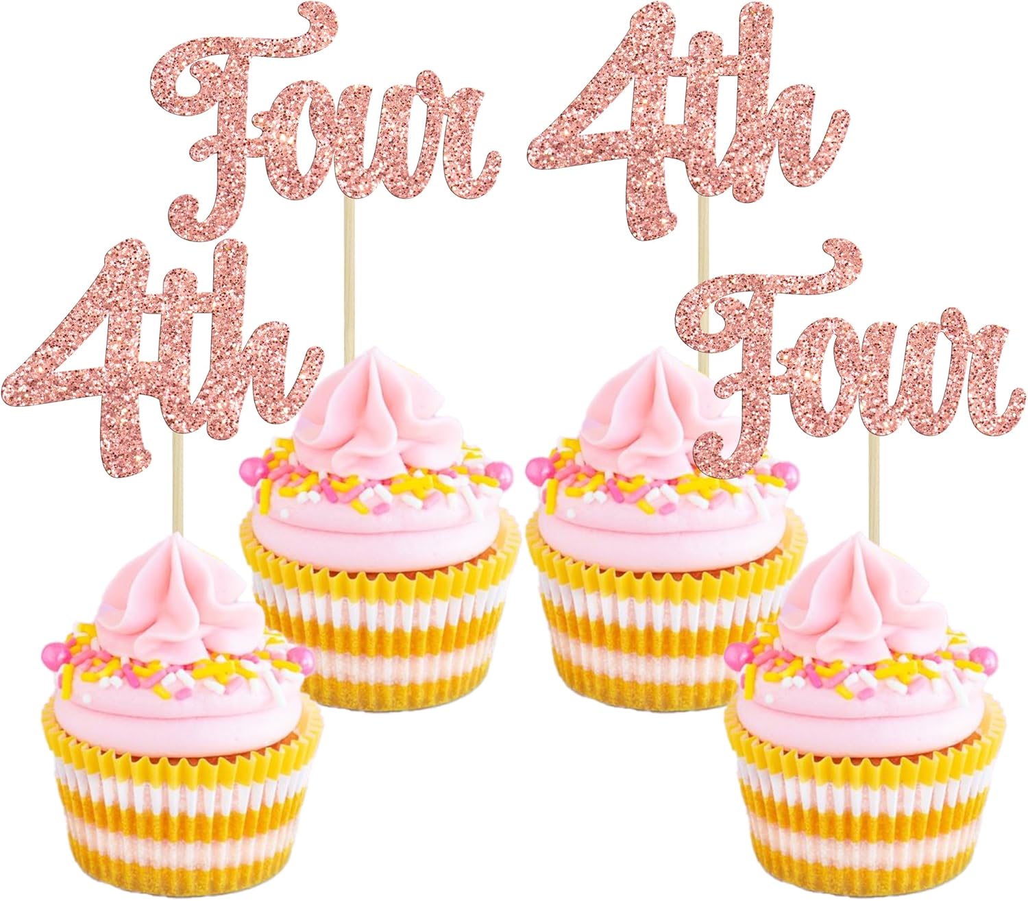 Amazon.com: Gyufise 24Pcs 4th Birthday Cupcake Toppers Glitter Fourth ...