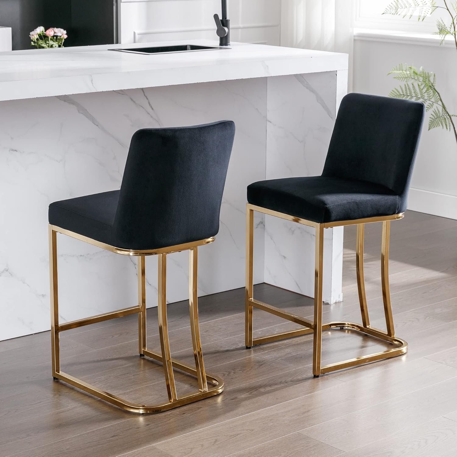 Amazon.com: Modern Counter Height Gold Stools Set of 2, 24inch Velvet ...