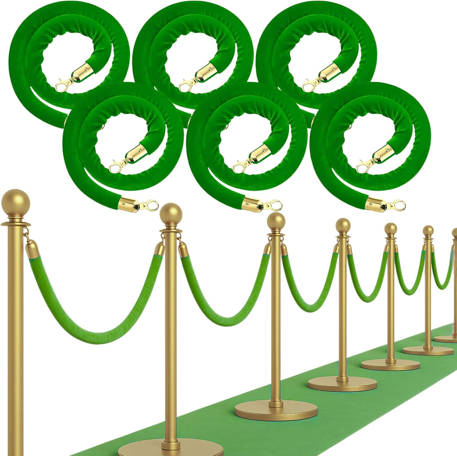 Amazon.com: 6PCS Green Velvet Rope - 5FT Elegant Rope for Stanchion ...