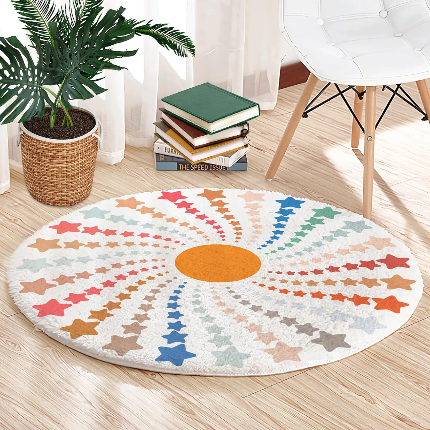 Amazon.com: NIGOWAYS Bohemian Round Rug,2.6ft Washable Circle Rug,Soft ...