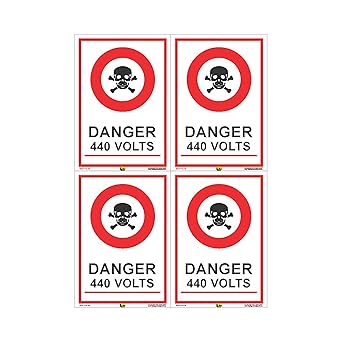 Mr. Safe - Danger 440 Volts Signs PVC Sticker A5 Pack of 4 (5.8 INCH X ...