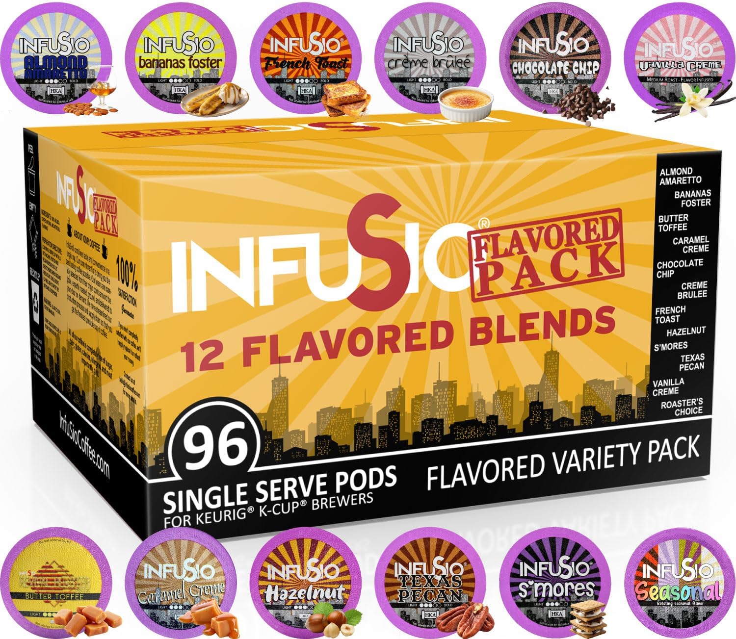 Amazon.com: InfuSio Flavored Coffee Pods 96 Count Variety Pack 12 ...