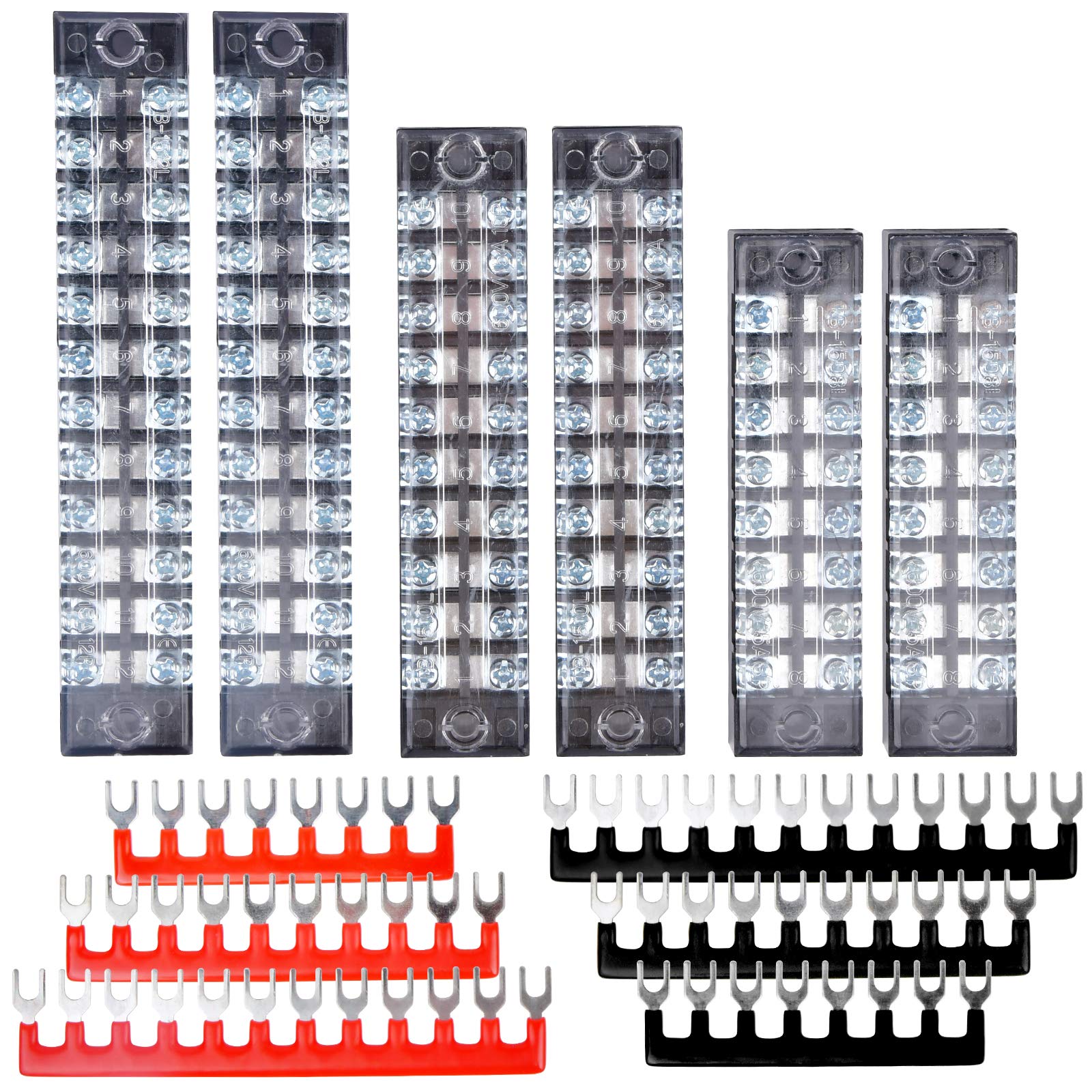 Terminal Blocks Ground Circuit 12PCS/6 Set 8+10+12 Positions 600V 15A ...