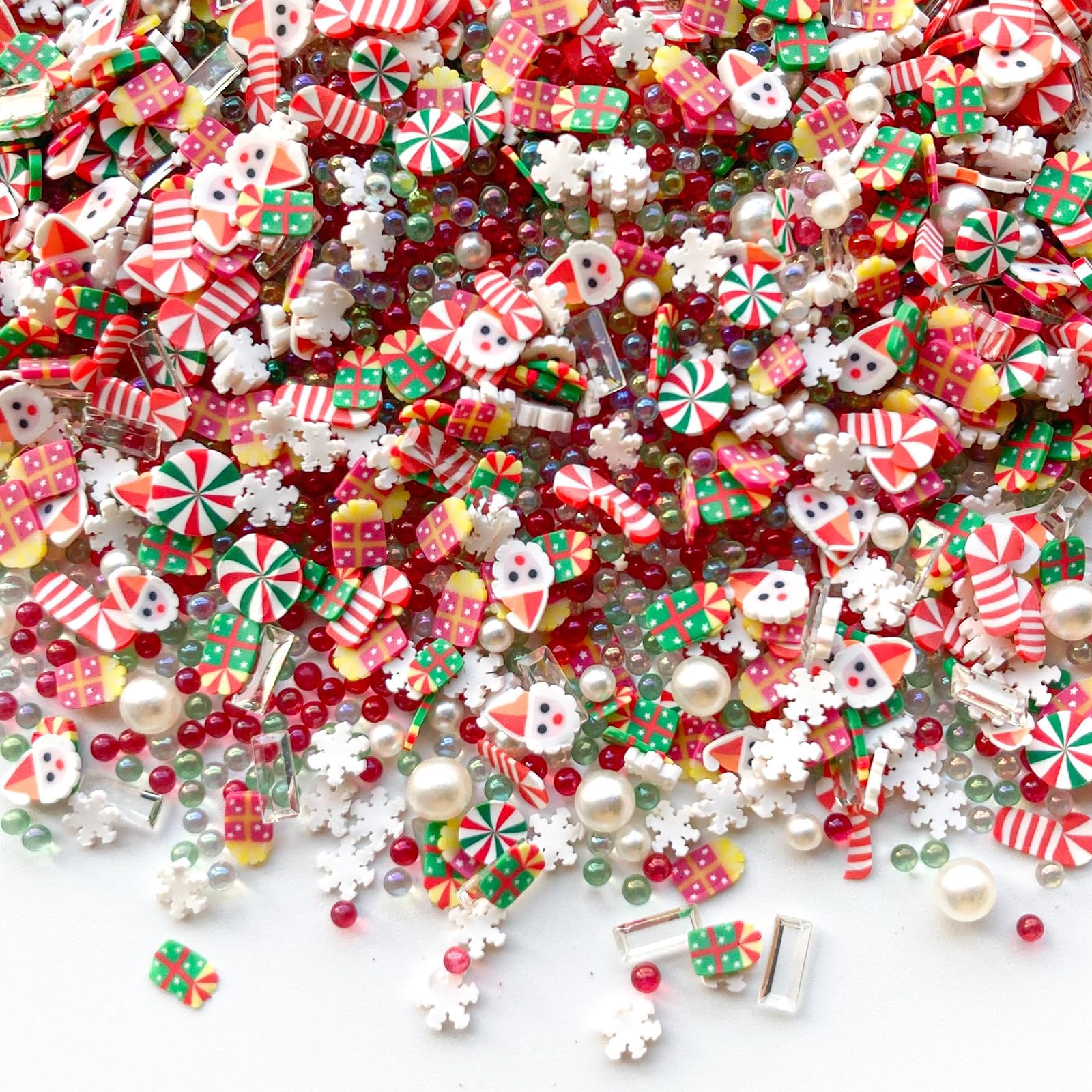 Amazon | TANOKOX デコパーツ ミックス 封入パーツ レジン スライス パーツ 50g 封入物 封入素材 シャカシャカフレークパーツ （サンタクロース×パール） | デコ素材 通販