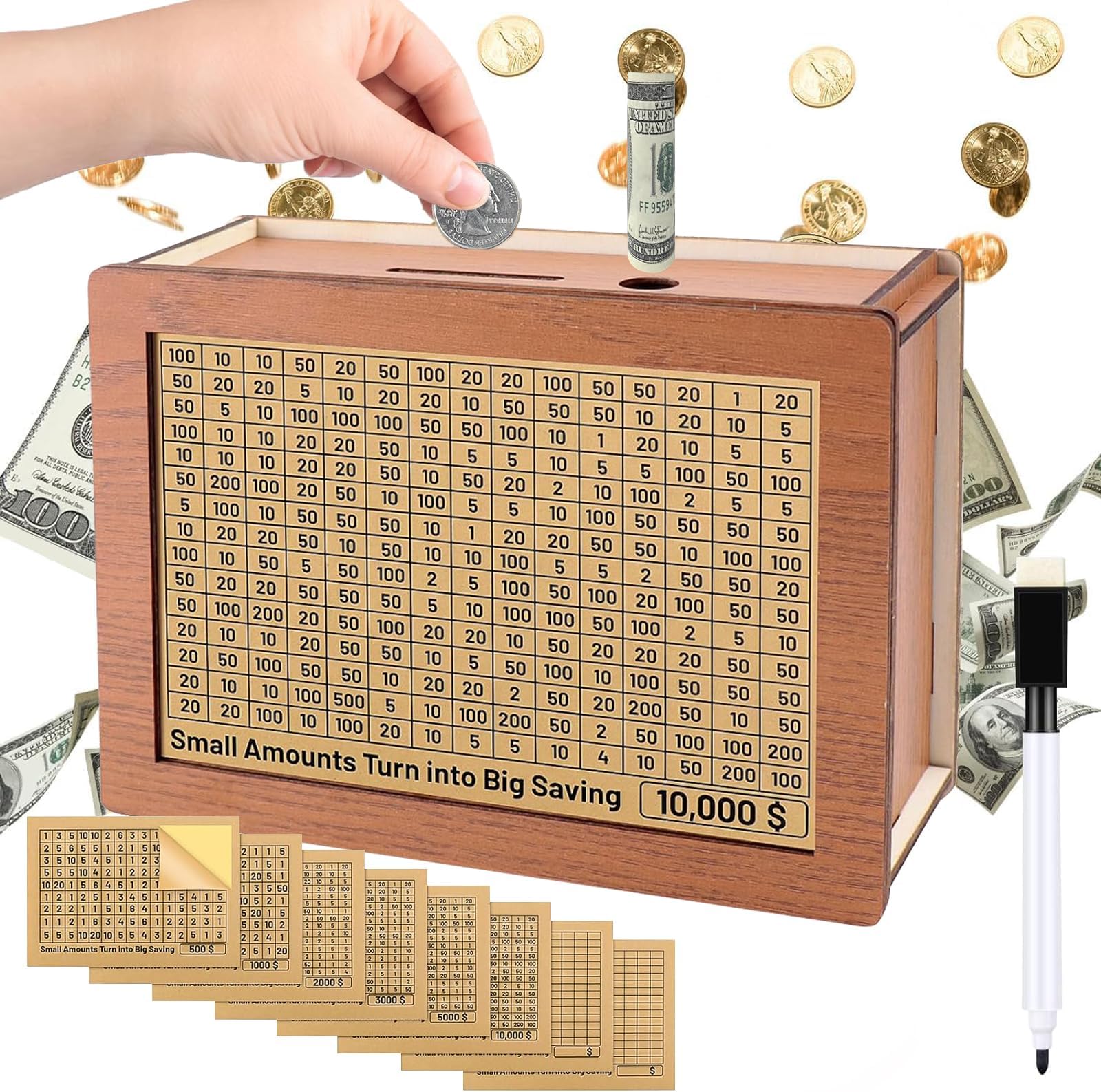 Amazon.com: Cash Vault Wooden Savings Box, Wooden Cash Saver Money Box ...