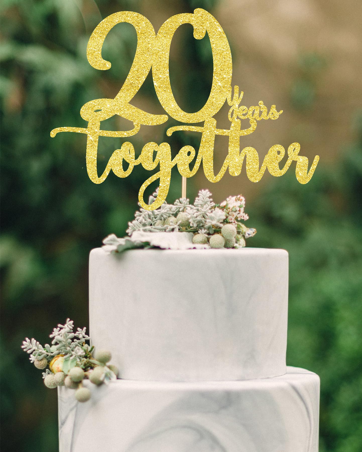 Amazon.com: 20 years together golden cake topper, happy 20th ...