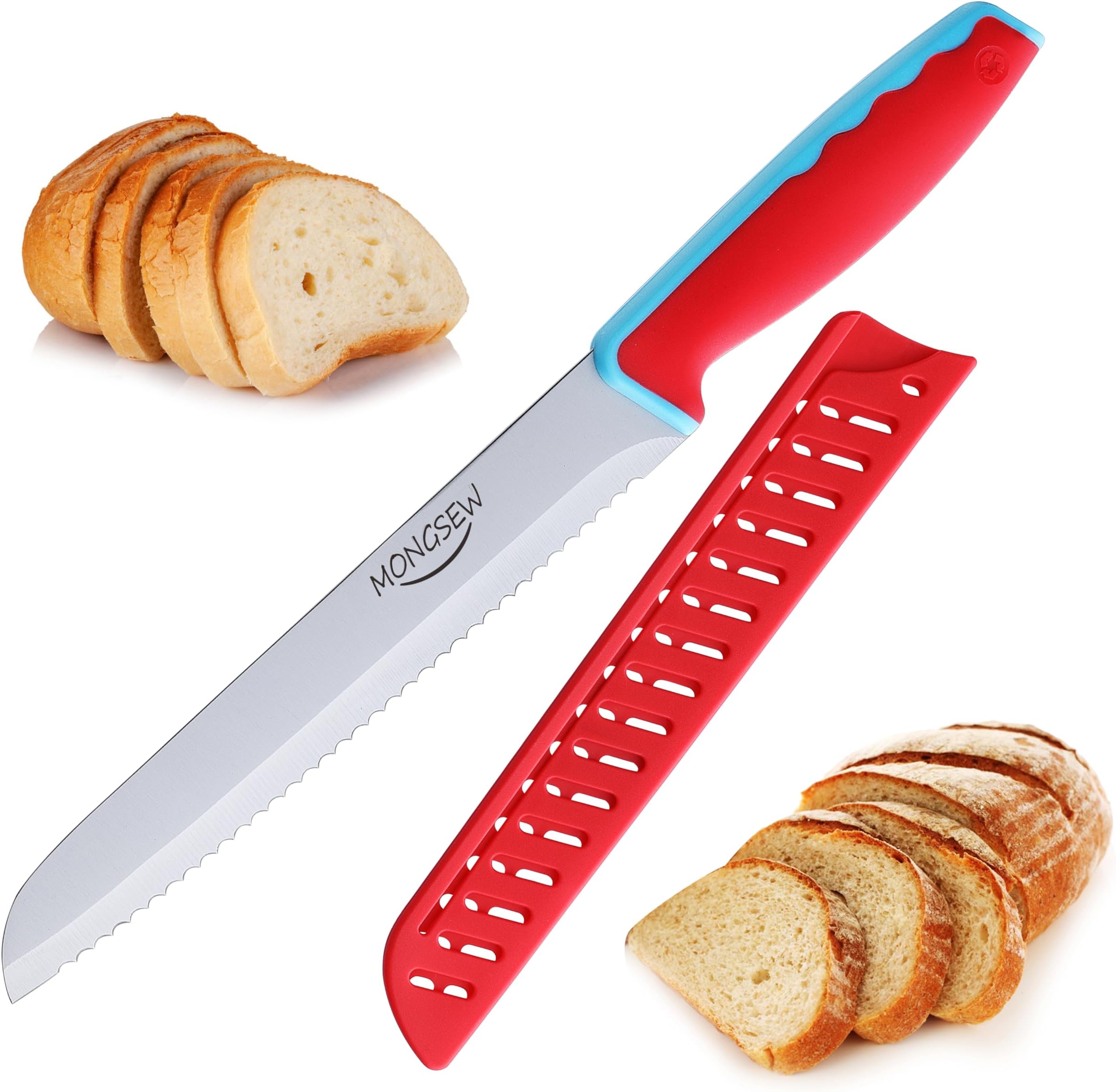 Amazon.com: MONGSEW Bread Knife with Sheath, 8 inch Serrated Bread ...