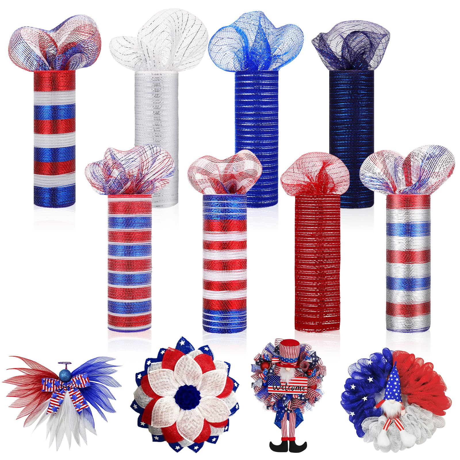 Amazon.com: Newwiee 8 Rolls Patriotic Mesh Ribbon for Wreaths 10 Inch x ...