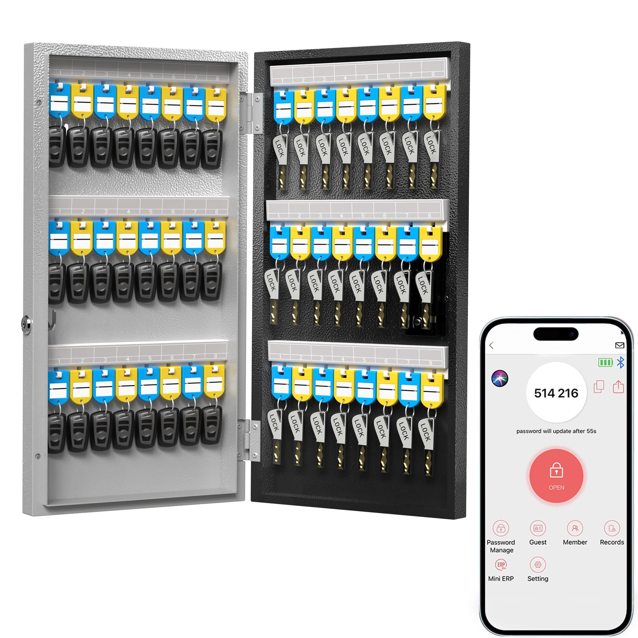 Amazon.com : WeHere 48 Key Lock Box Wall Mount, APP Bluetooth/OTP/Wi-Fi ...