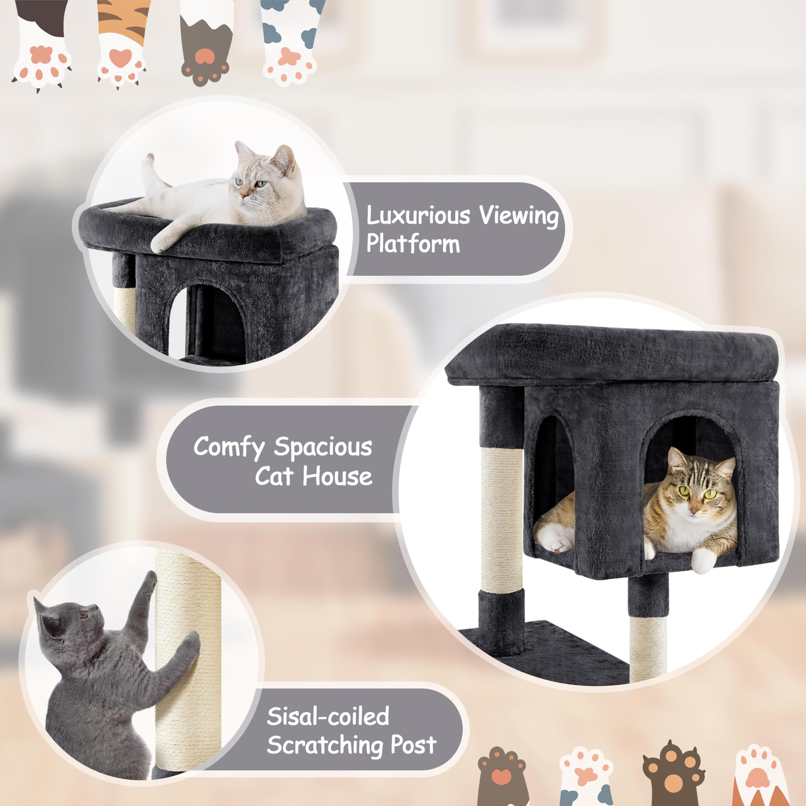 Snapklik.com : 33.5in Cat Tree, Small Cat Tower w/Large Perch&2 Cozy ...