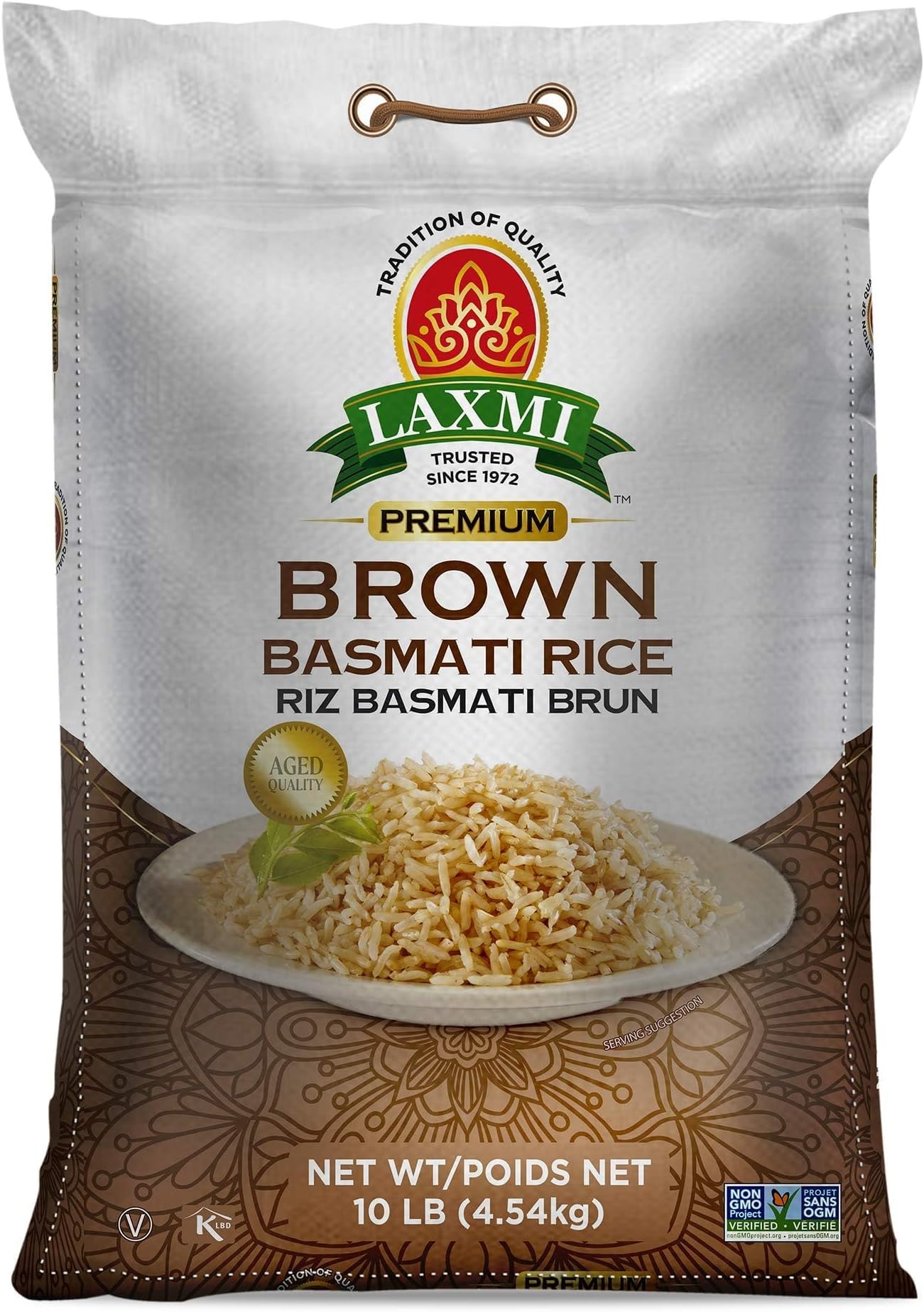 Amazon.com : Laxmi All-Natural Brown Basmati Rice, 10 Pound Bag ...