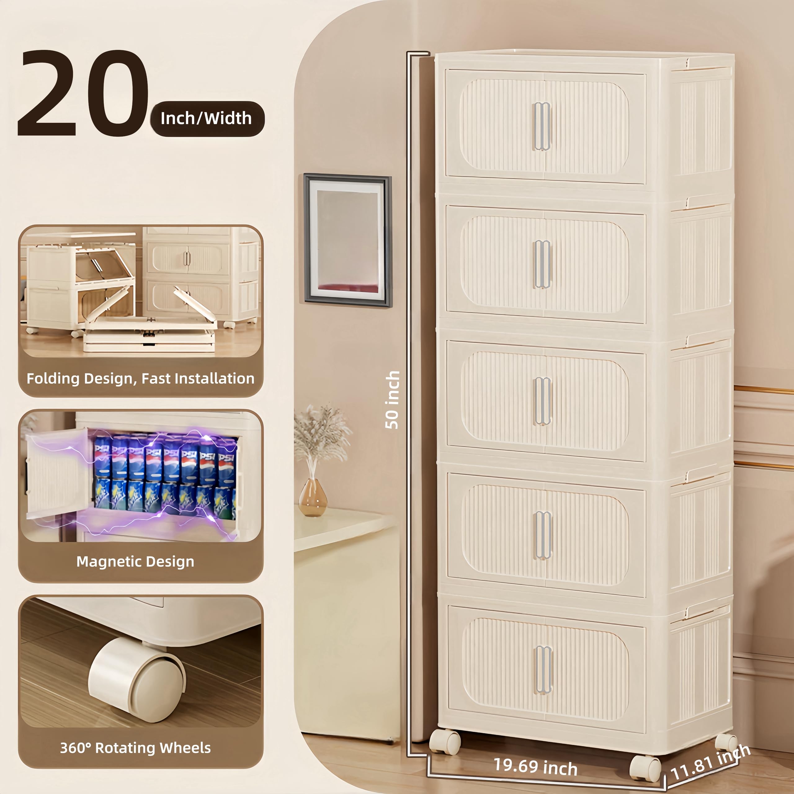 Snapklik.com : OOTDAY 5 Tiers Side Wide Folding Storage Cabinet, 20 ...
