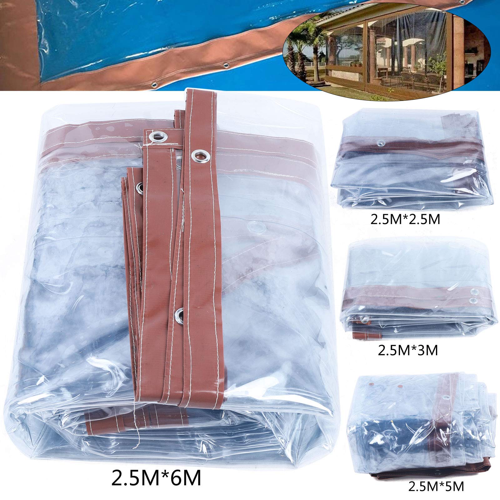 See Through Rain Canopy Clear PVC Waterproof Awning Canopy Roll - 8 Ft ...