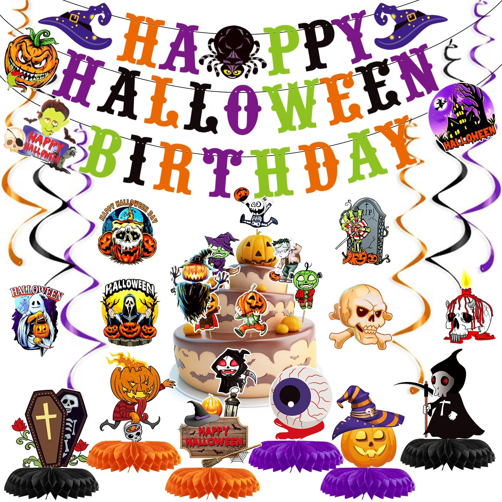 Amazon.com: Kalolary Birthday Party Decorations Happy Halloween Banner ...