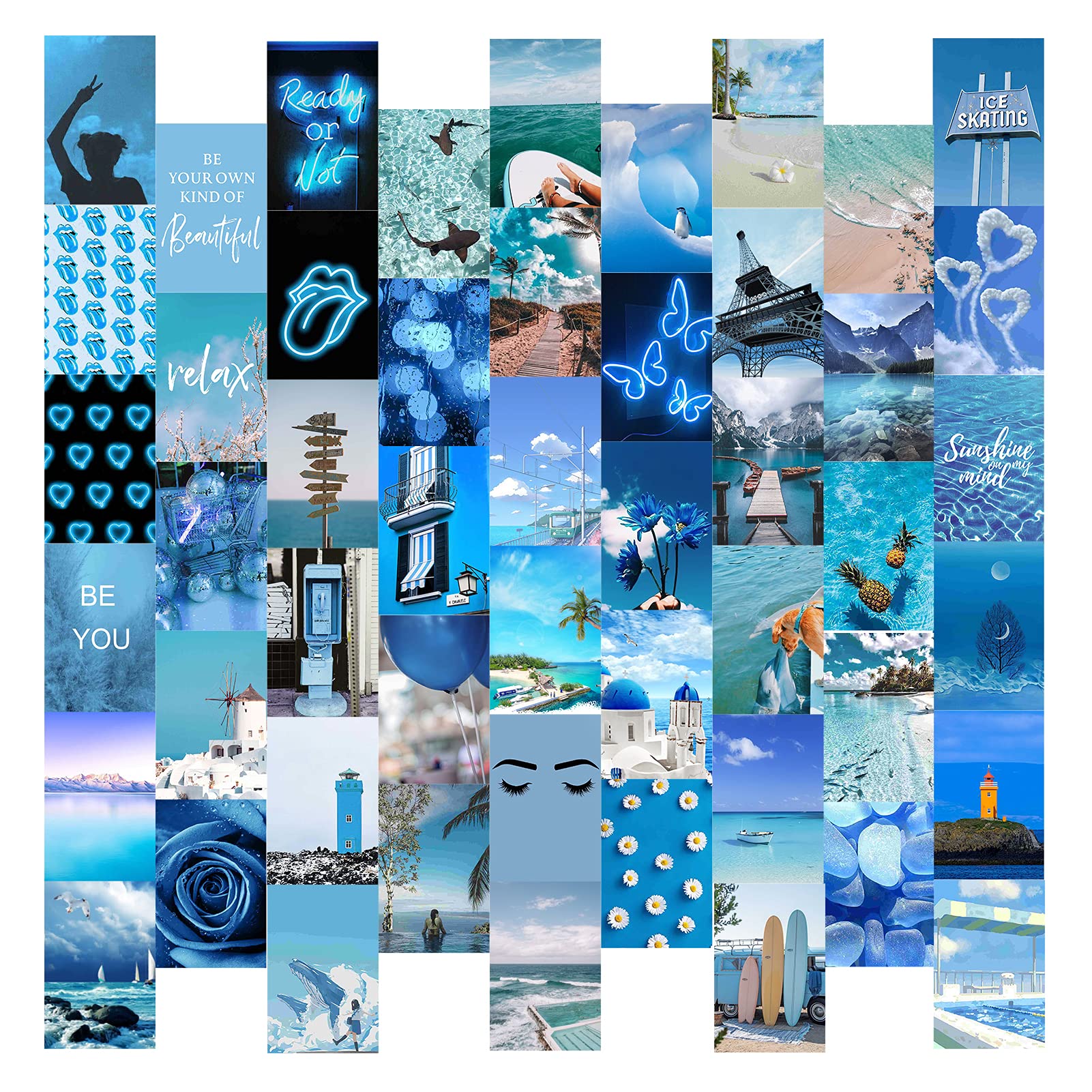 Buy Upkey Collage Kit for Wall Aesthetic 50PCS 4x6in Blue Wall Decor ...