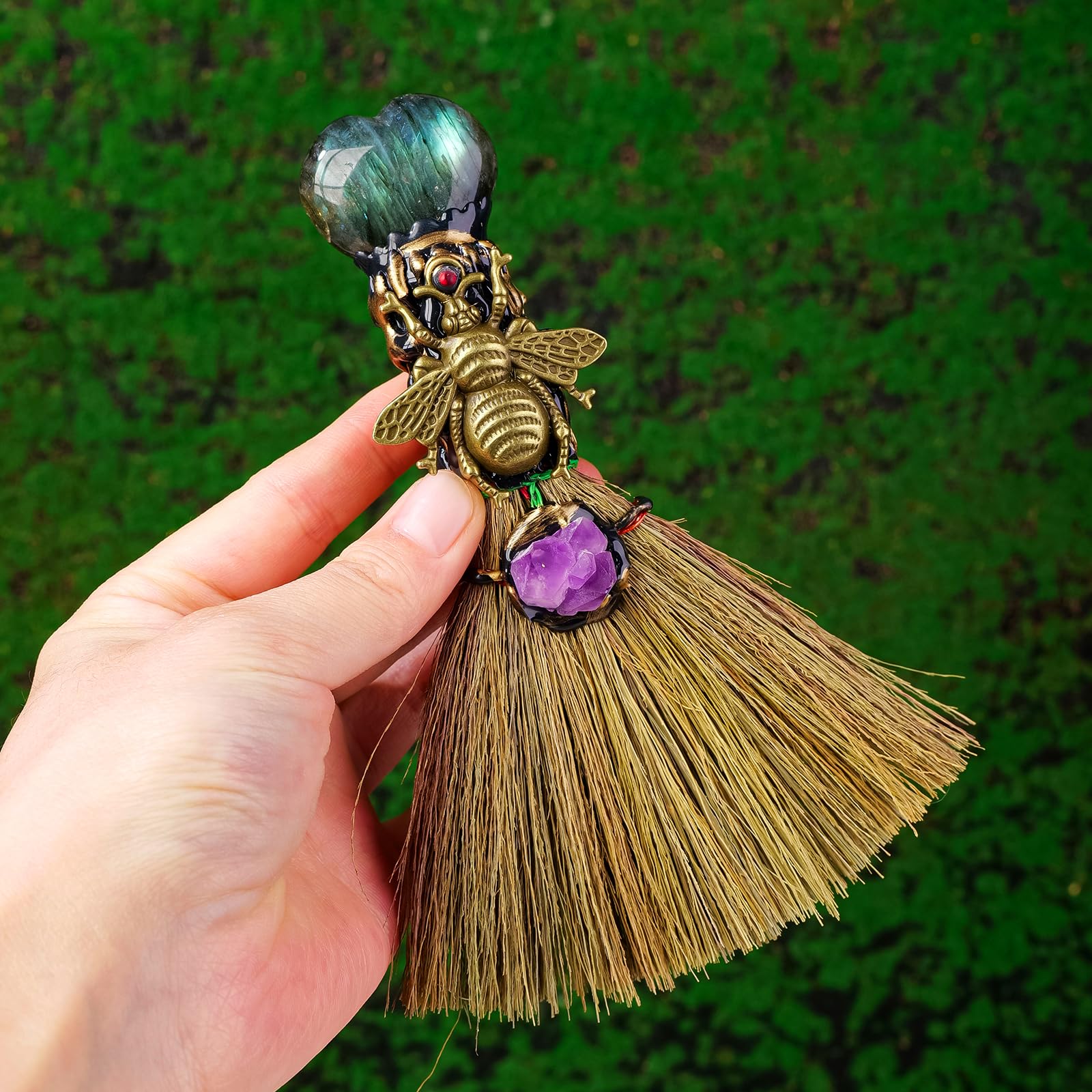 Amazon.com: RJINGSHI Natural Labradorite Magic Broom Love Crystal Witch ...