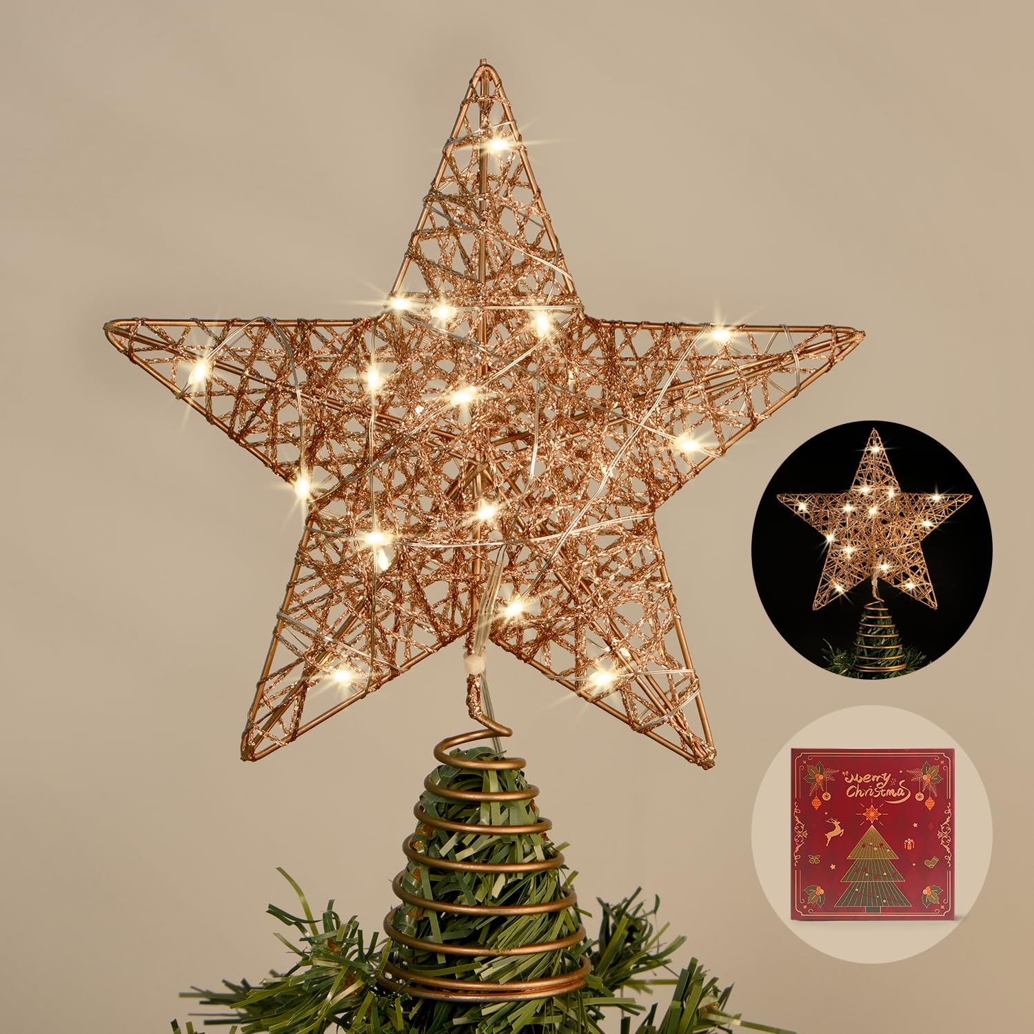 Amazon.com: Rose Gold Christmas Tree Topper, 10 INCH Rose Gold Wire ...
