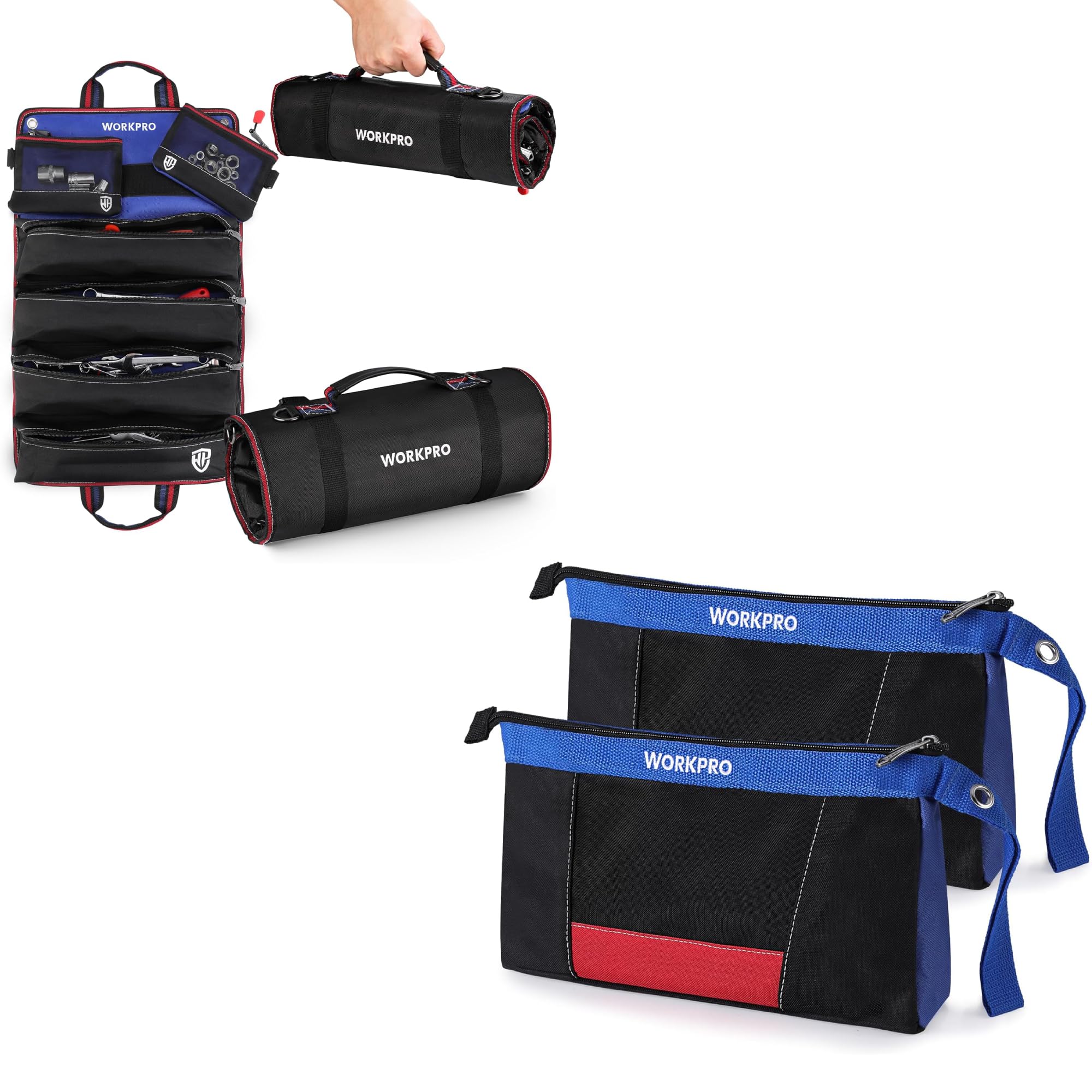WORKPRO Multi-purpose Roll Up Tool Organizer & 2-Pack 12" Zipper ...