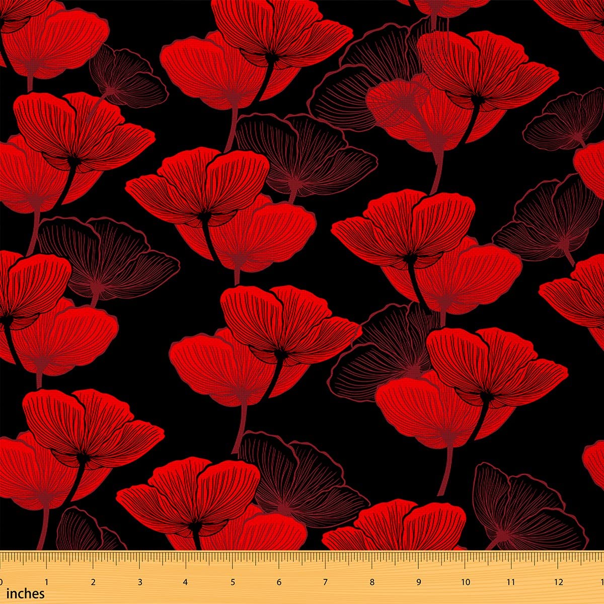 Amazon.com: Red Poppy Fabric by The Yard Watercolor Wild Blooming ...