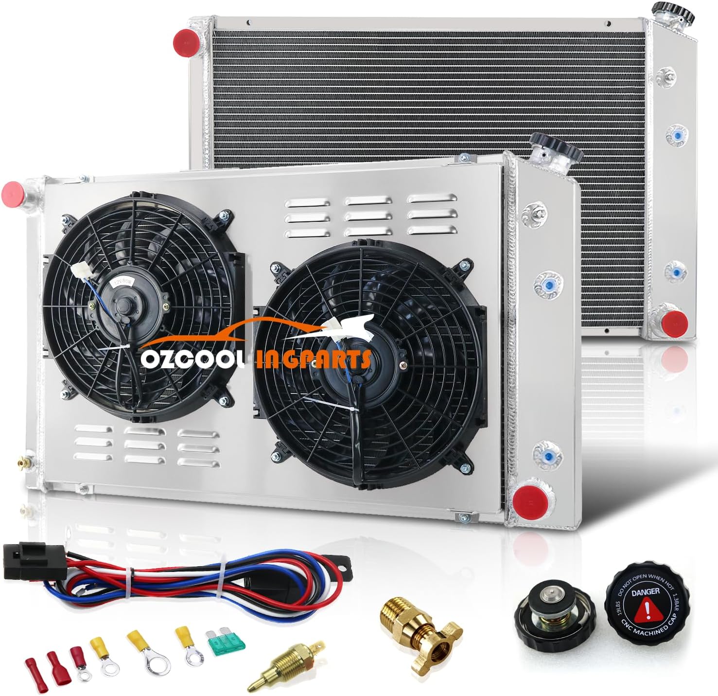 OzCoolingParts 4 Row Core Aluminum CC716AA Radiator + 2 x 12" Fans w ...