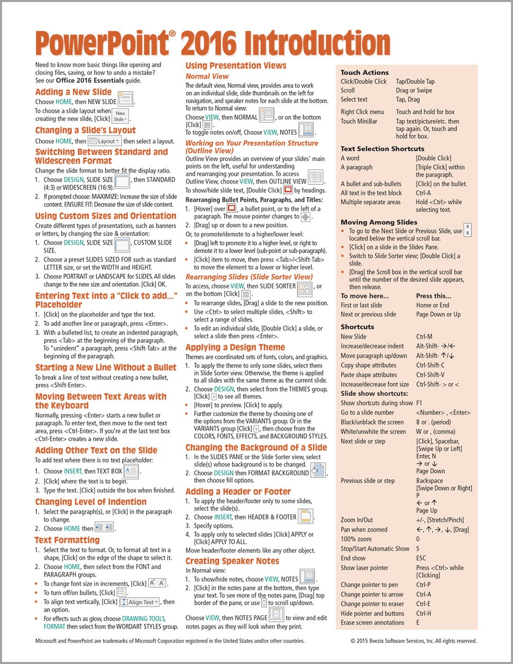 Microsoft PowerPoint 2016 Introduction Quick Reference Guide - Windows Version (Cheat Sheet of ...