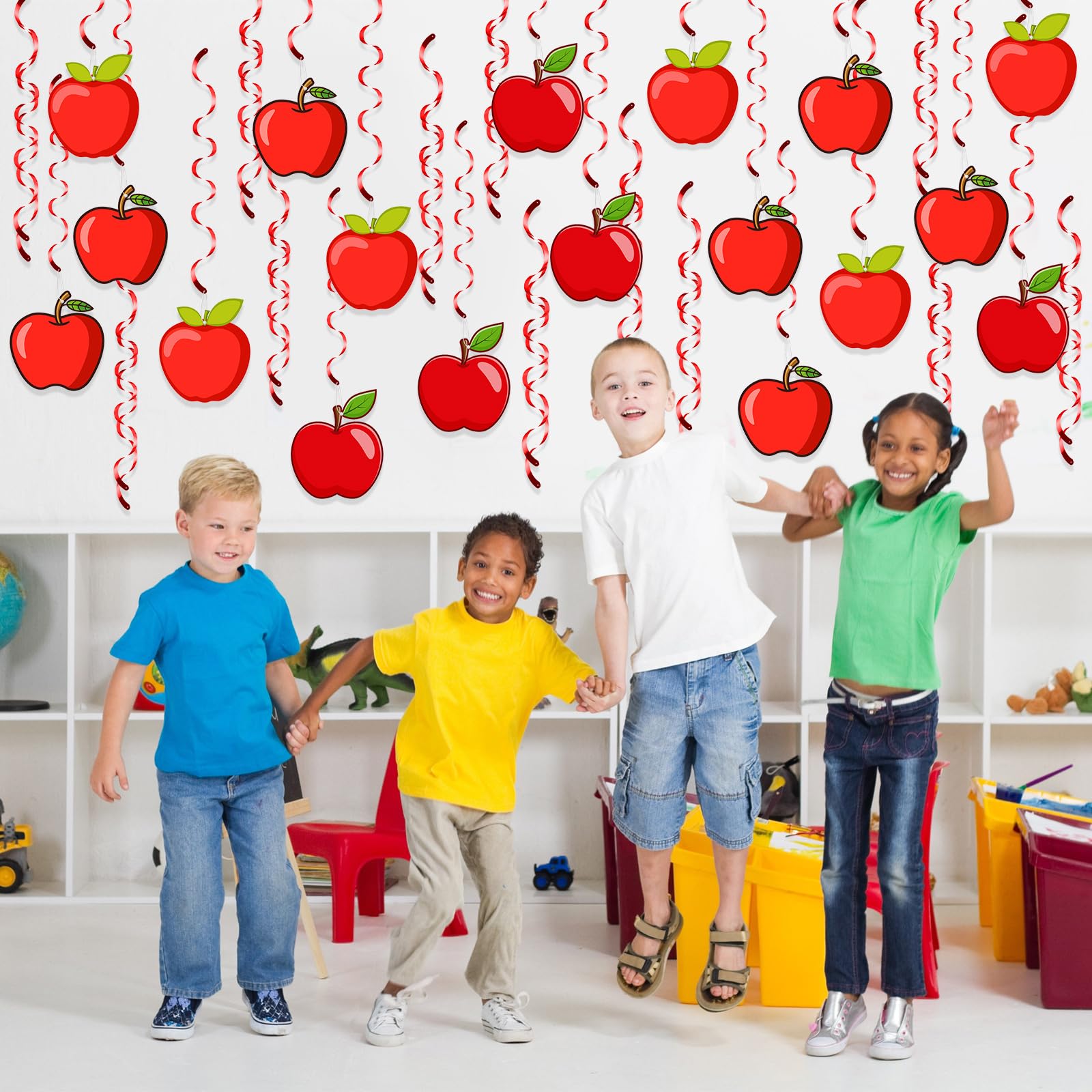 Snapklik.com : 48 Pcs Back To School Red Apples Hanging Swirl ...