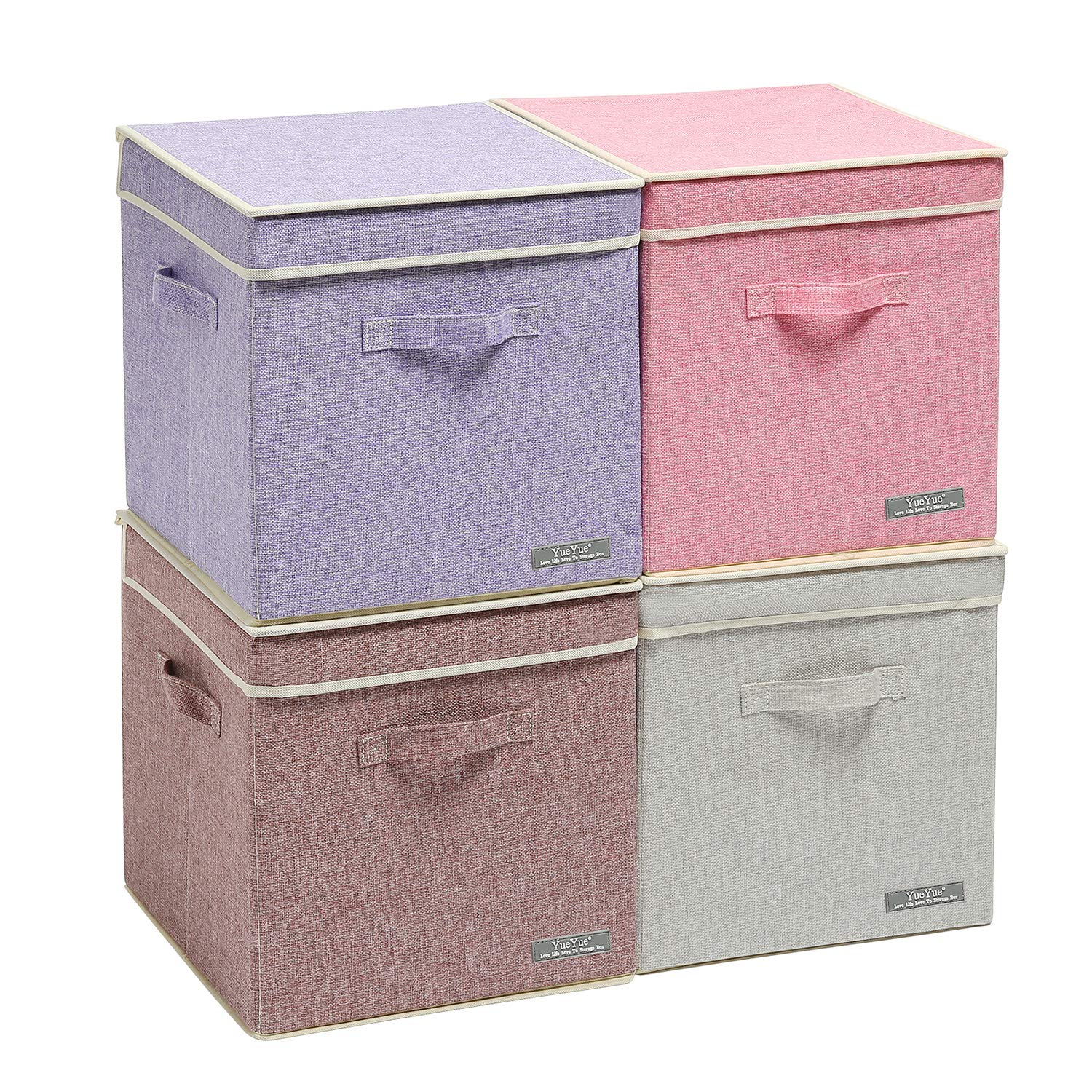 YueYue Linen Collapsible Storage Bins With Lids?Foldable Fabric Storage ...