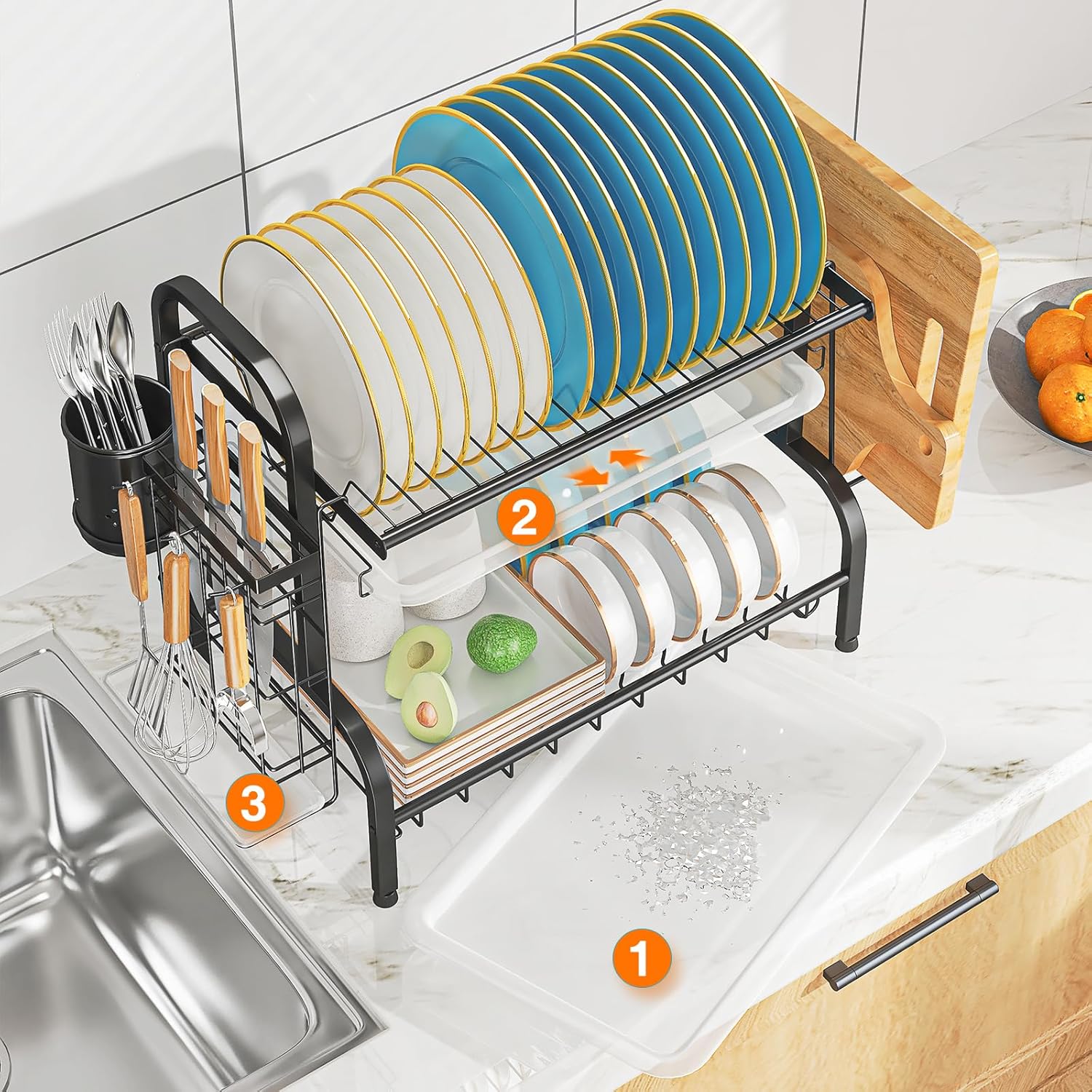 LEGUANG Dish Drying Rack, 2-Tier Stainless Steel Dish Racks for Kitchen ...