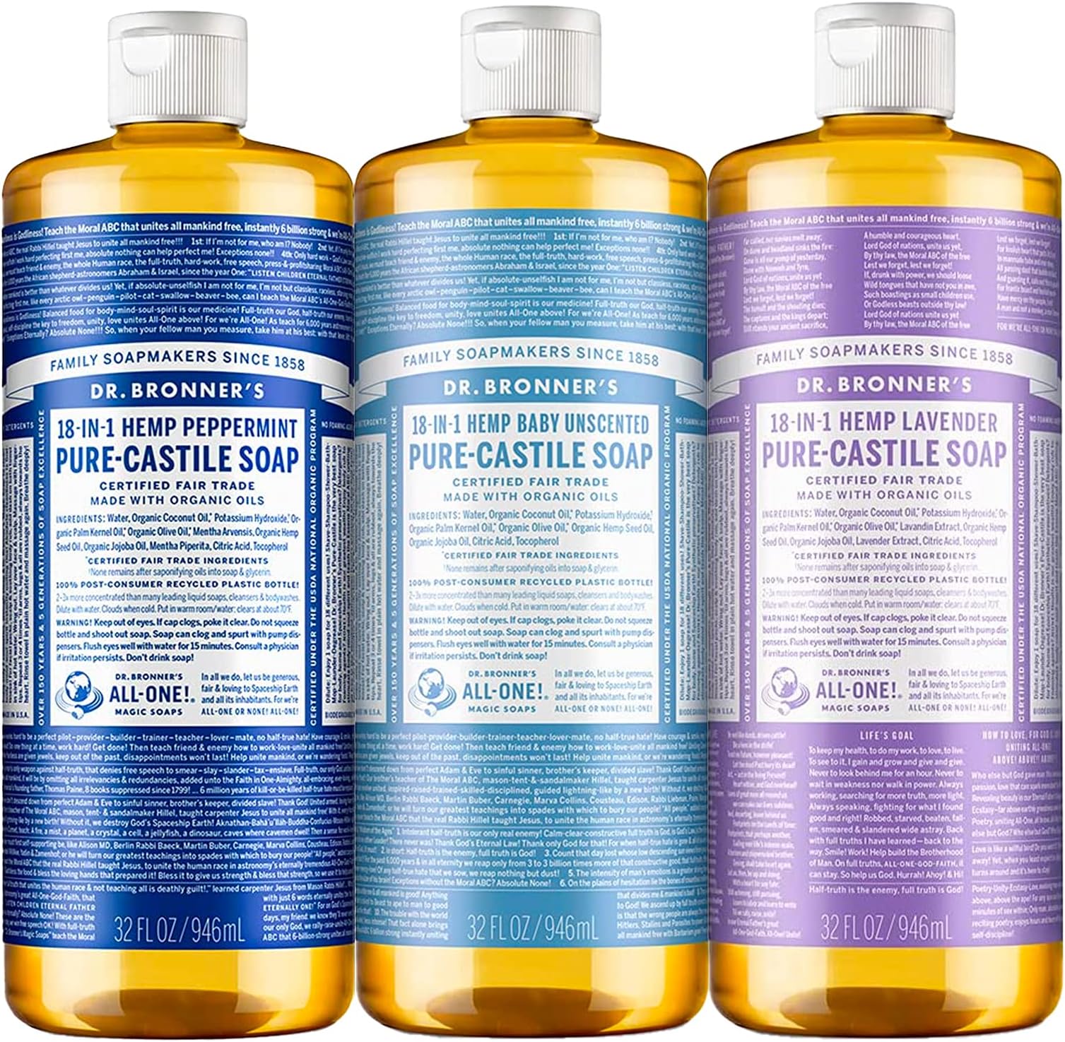 Amazon.com : Dr. Bronner's - Pure-Castile Liquid Soap (Peppermint, 32 ...