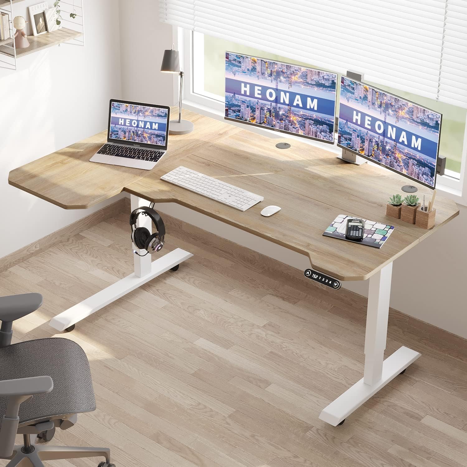 Amazon.com: HEONAM 59-Inch L-Shape Electric Standing Desk, Height ...