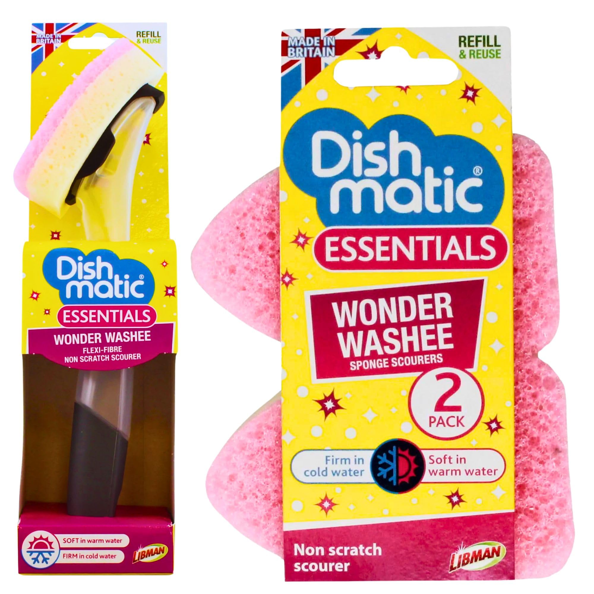 Non Scratch Sponge Scourers Bundle With Dishmatic Fillable Washing Up ...