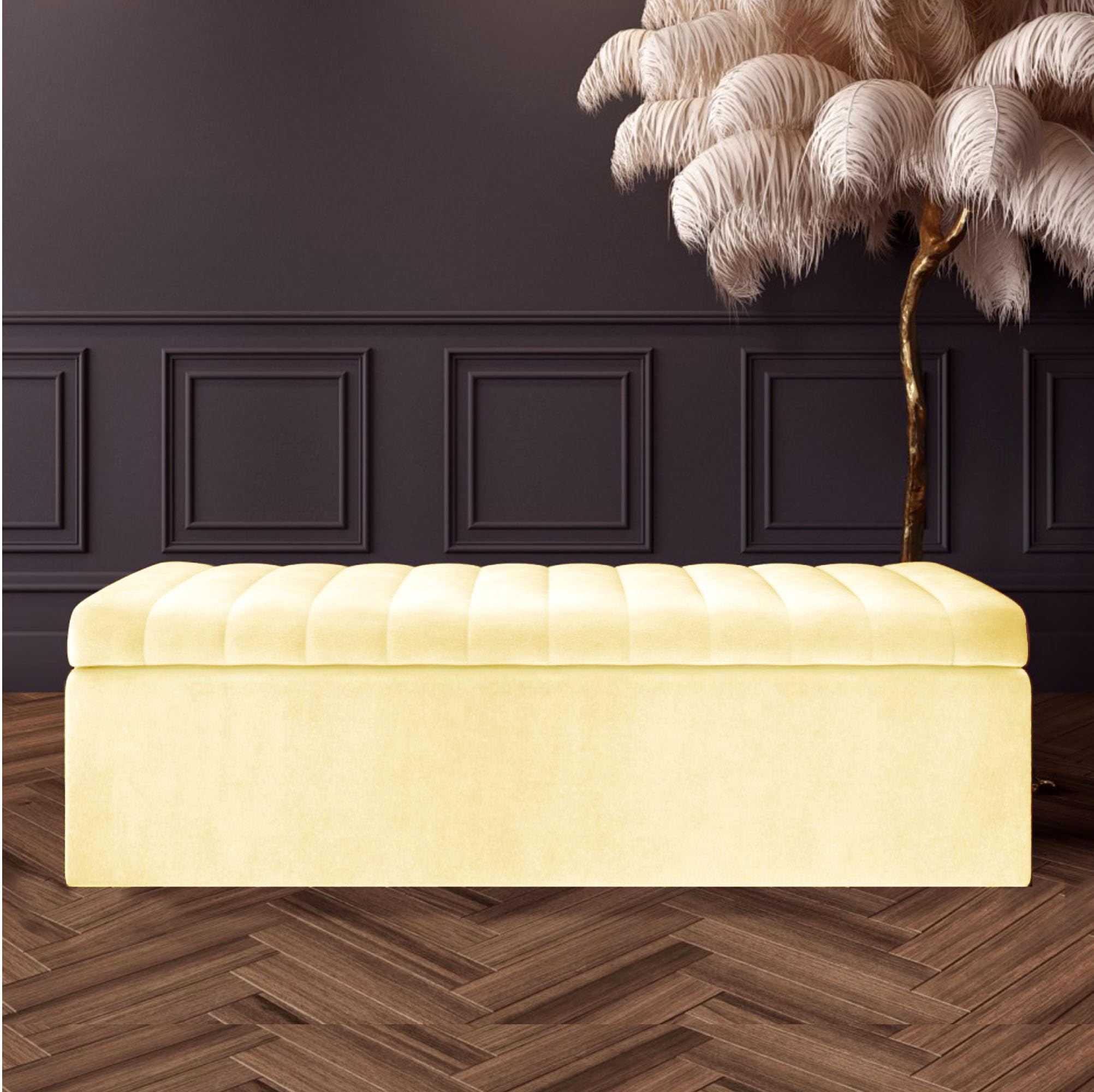 Ottoman Storage Box - Lined Striped Ottoman Box - Plush Velvet ...
