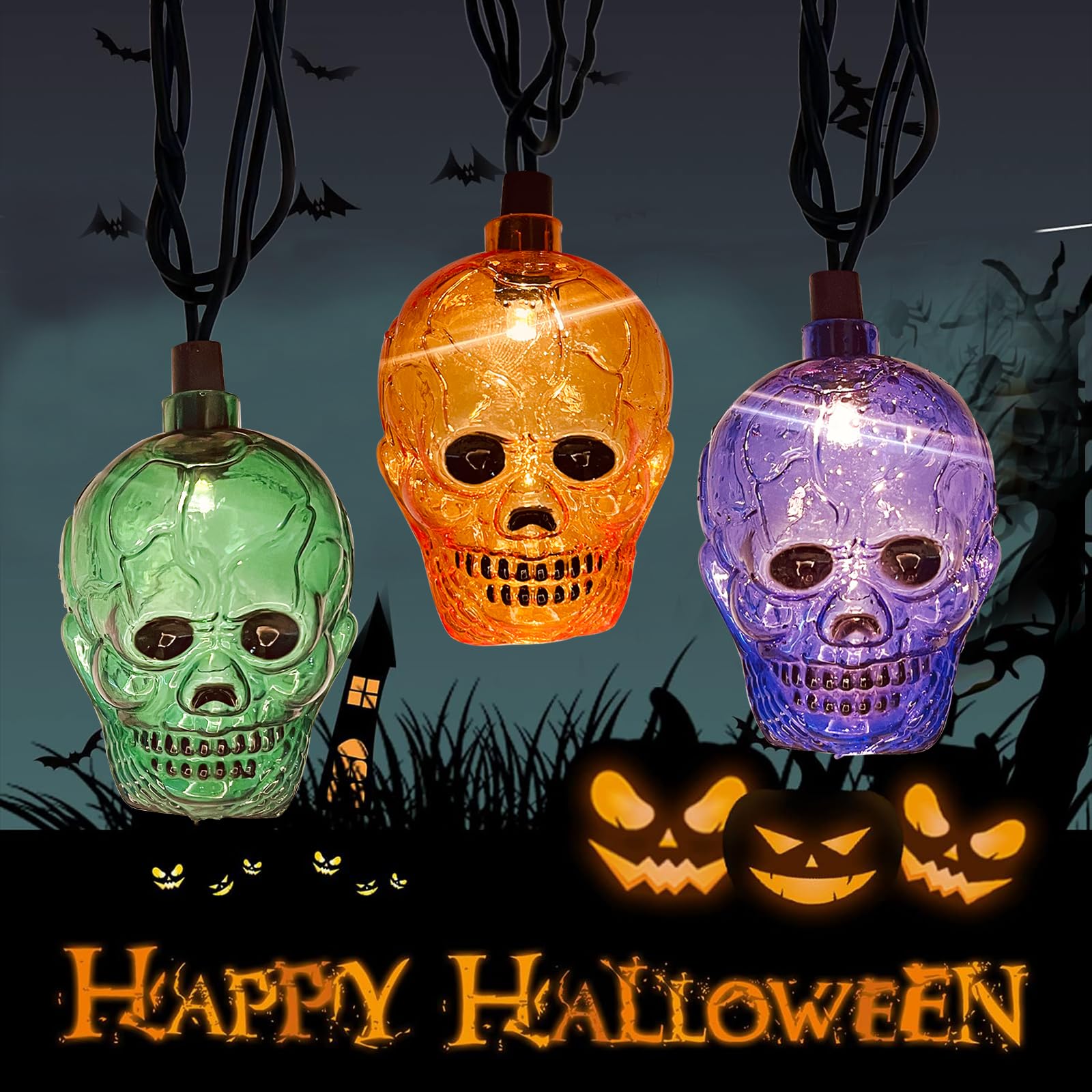Amazon.com: Multicolor Halloween Skull String Lights, 8.5Ft Skeleton ...